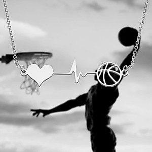 WSNANG Minimalist Hollow Basketball Necklace Basketball Gift for Basketball Lover Sports Lover (Basketball Heart NL)