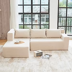 GM Ultra Modular Sectional Sofa, Sectional Couch for Living Room, Modern Modular L-Shape Sectional Sofa with Chaise Lounge, Corner Sofa Couch, Sectional Sofa Set for Bedroom, Apartment, Light Khaki