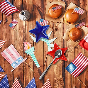 Whaline 3Pcs Patriotic Star Coffee Spoon Rest 4th of July Ceramic Teaspoon Holder Red Blue White Star Ring Dish for Independence Day Kitchen Office Coffee Bar Coffee Stirrers Home Decor Accessories