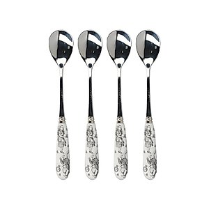 V&A Alice in Wonderland Stainless Steel Teaspoons with Decorative Porcelain Handles, 15.5 cm (6") - White