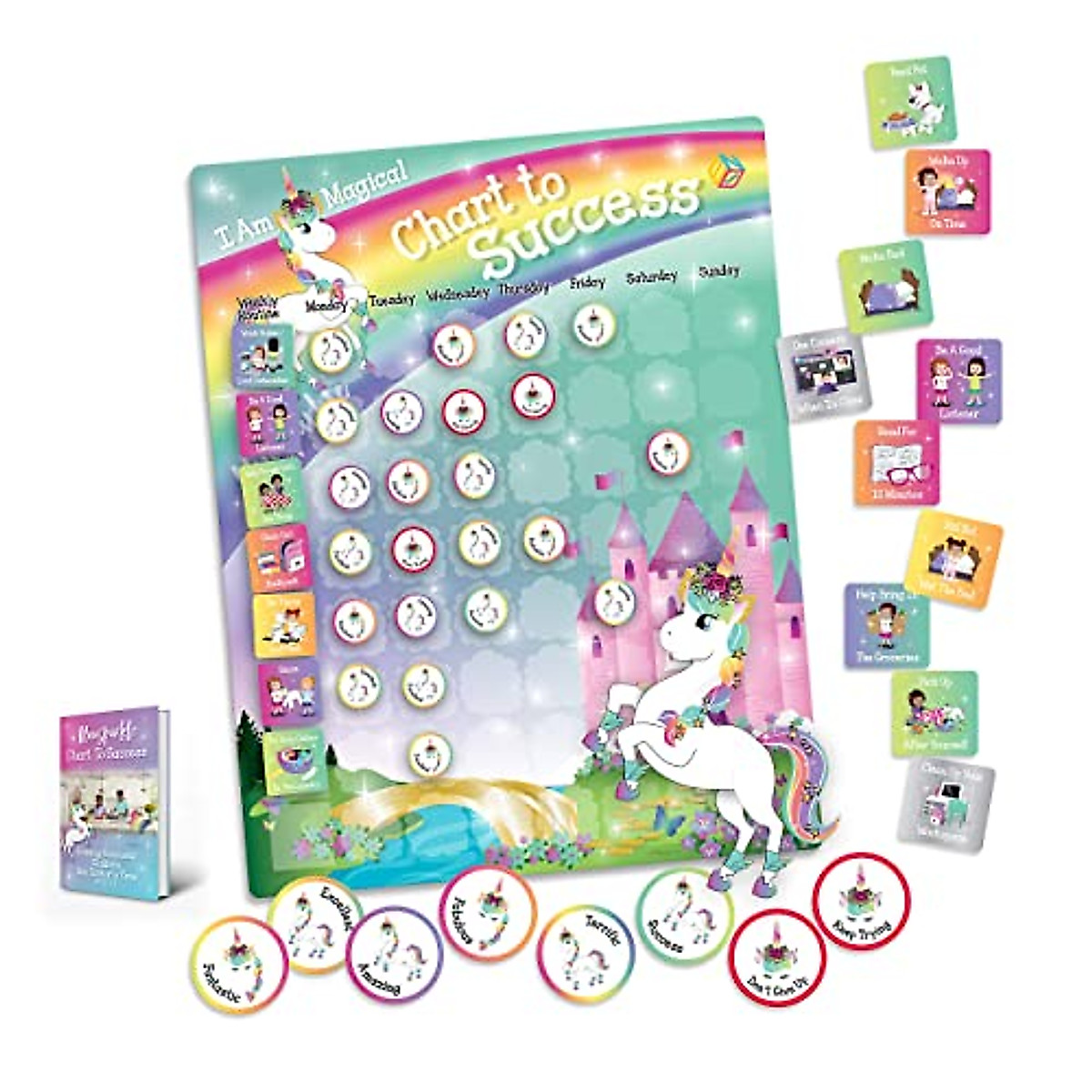 Unicorn Chart to Success| Magnetic Dry Erase| Daily Routine Responsibility Chore Chart for Kids| 80 Reward Tiles| 70 Tasks, Including Behavior and Self-Care| Fun Design for Girls| Raising a Star