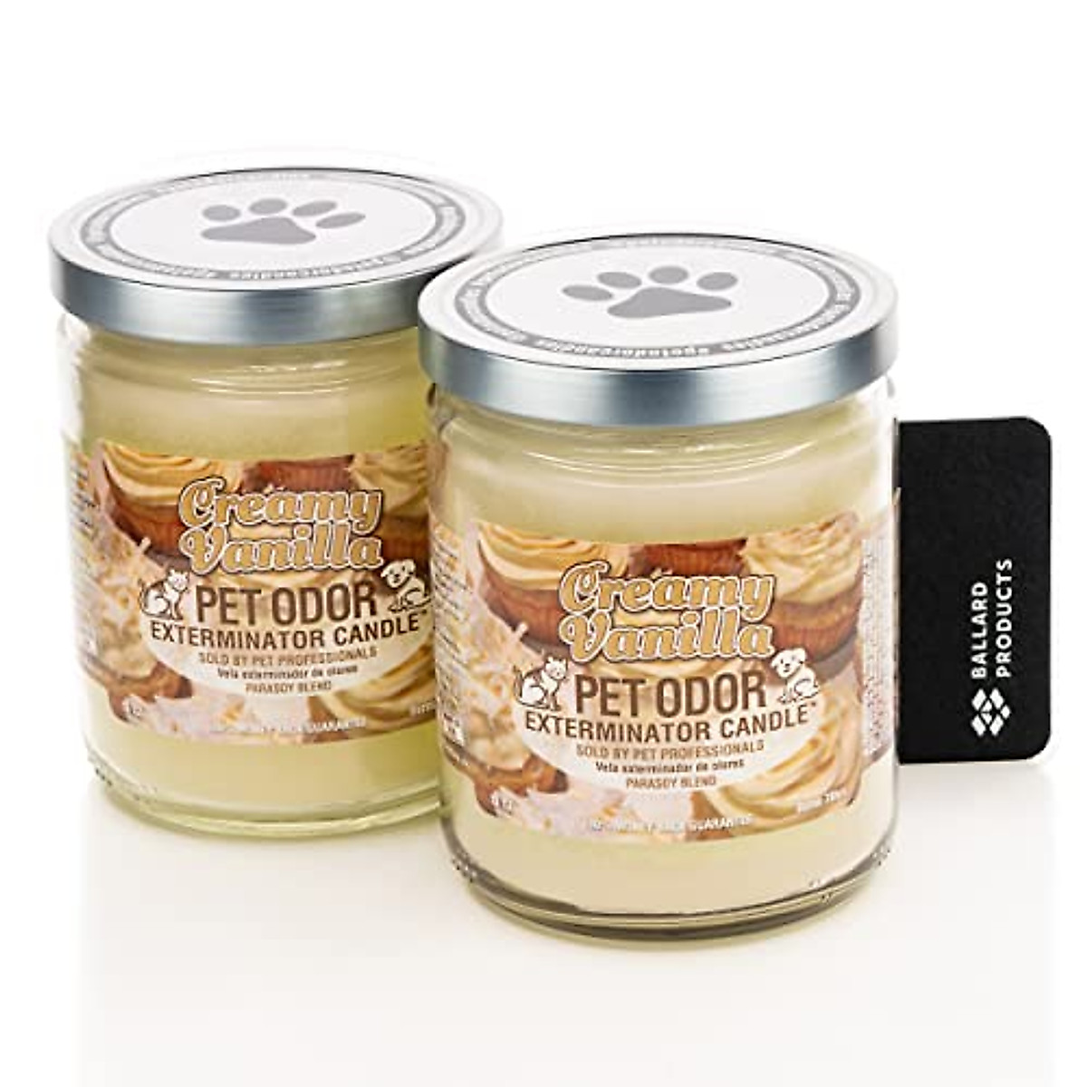 Pet Odor Exterminator Scented Candle Creamy Vanilla - Pack of 2 - Odor Eliminating Candle Bundle with Ballard Products Car Air Freshener