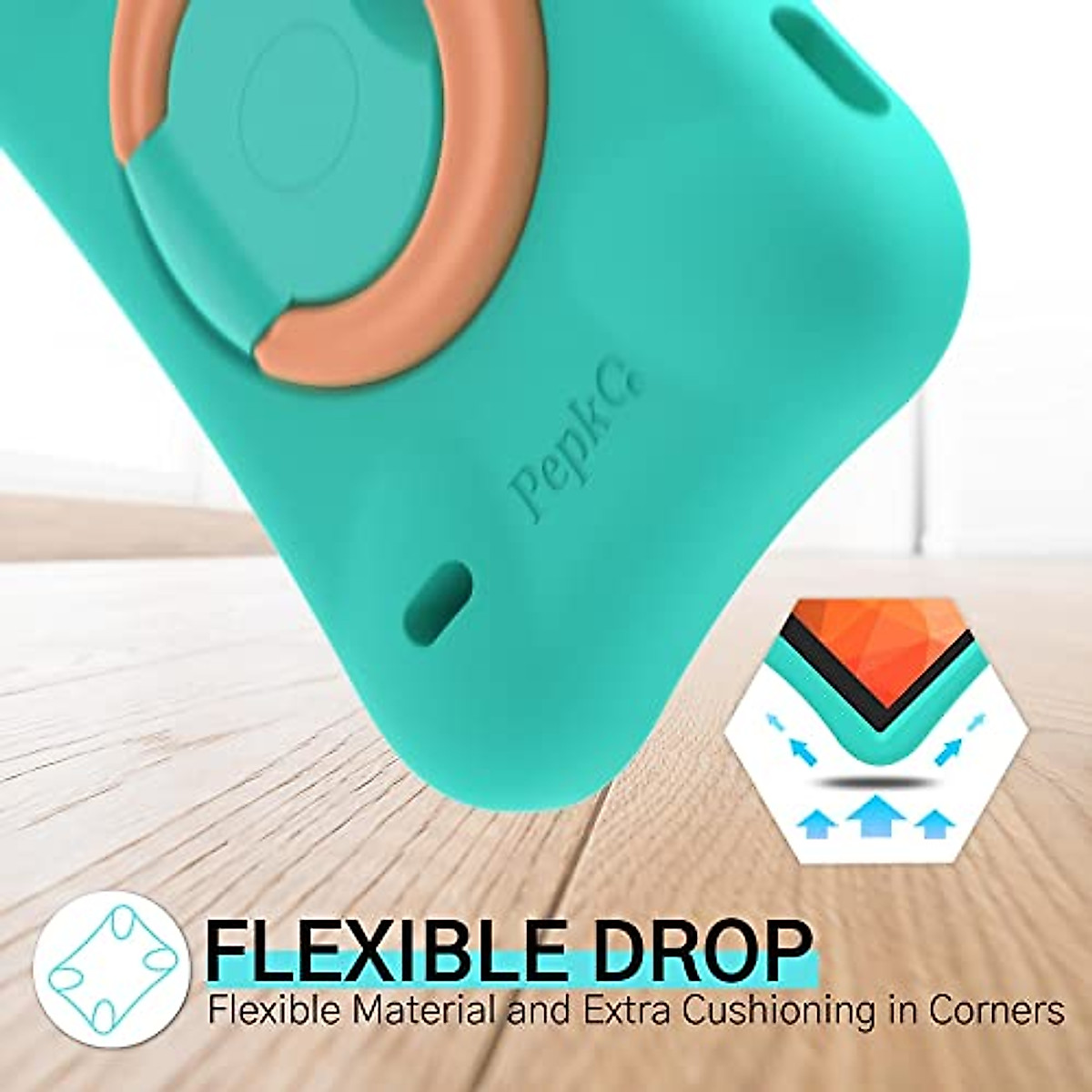 PEPKOO Kids Case for Fire 7 Tablet - 9th 7th 5th Generation 2019 2017 2015 Release, Lightweight Flexible Shockproof, Folding Handle Stand, Full Body Cover for Amazon Kindle Fire 7, Mint Orange