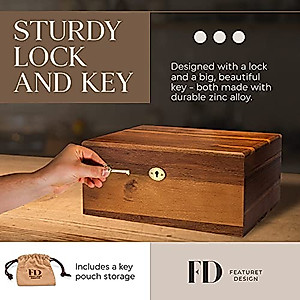 Wooden Storage Box with Hinged Lid and Locking Key - Large Premium Acacia Keepsake Chest with Matte Finish - Store Jewelry, Toys, and Keepsakes in a Beautiful Decorative Crate - 11 X 8.5 X 5 Inches