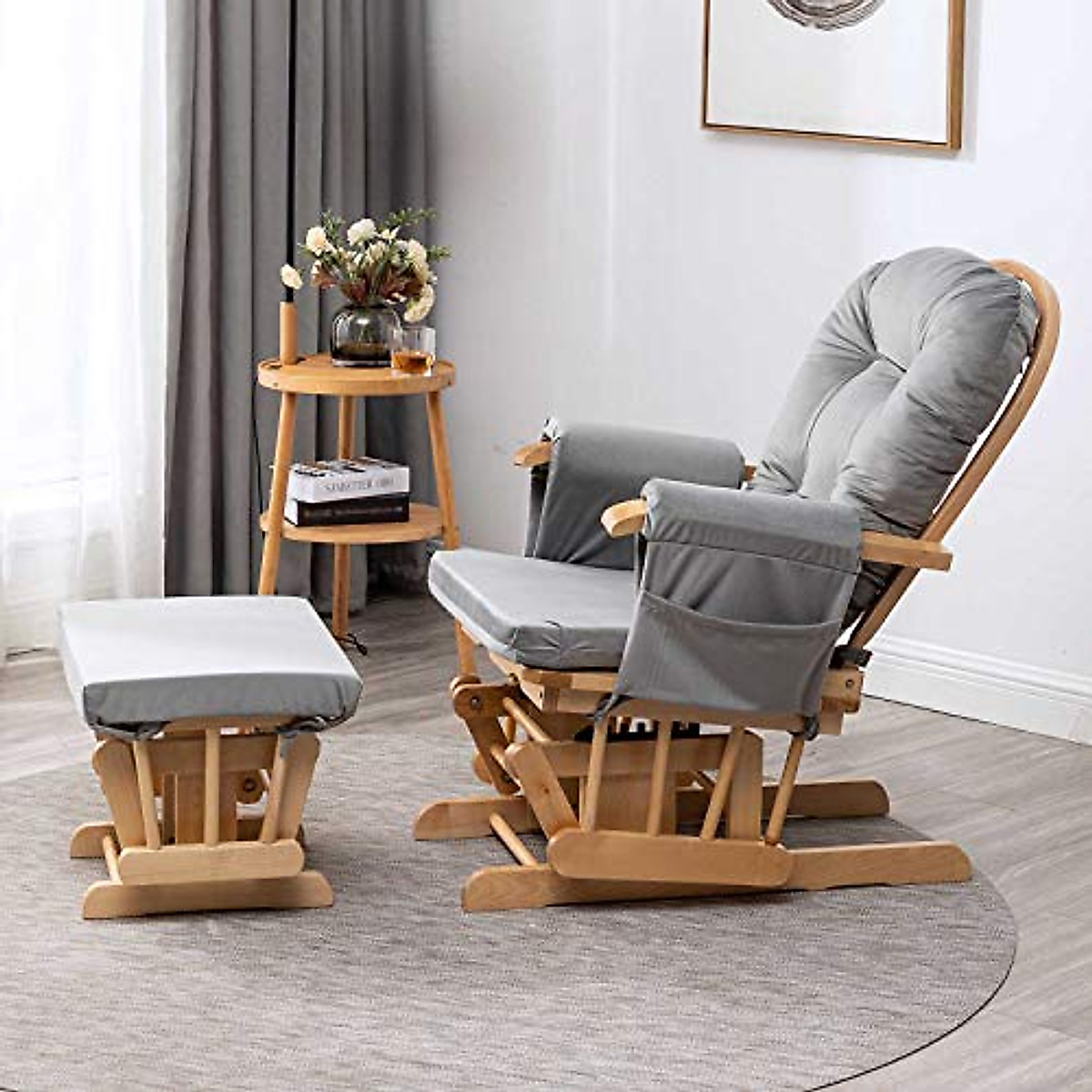 Paddie Glider Rocker Replacement Cushions with Storage Velvet Washable Non Slip for Glider Rocking Chair, 5PCS, Light Grey