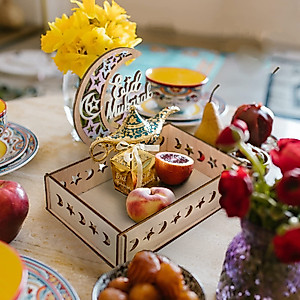 2PCS Ramadan Trays Decorations, Eid Mubarak Islamic DIY Wooden Serving Trays Breakfast Food Dessert Tray Muslim Gift for Home Table Party Supplies