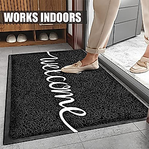 Fireosma Doormat, Outdoor Indoor Welcome mat, Durable Non-Slip Easy to Clean Front Doormat, Entrance Rectangular Doormat, for high Traffic Areas (30" x 17.5", Black)