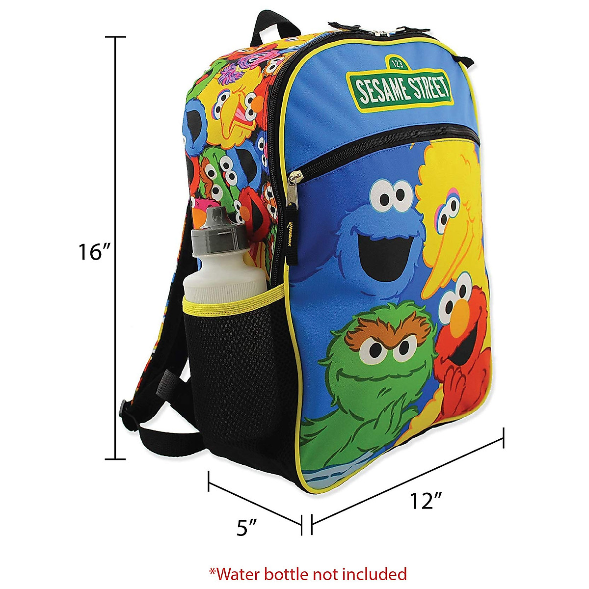 Sesame Street Boys Girls 5 piece Backpack Lunch Bag and Snack Bag School Set (One Size, Blue/Multi)