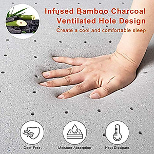 Maxzzz Memory Foam Mattress Topper Twin, 2 Inch Bamboo Charcoal Mattress Topper Bed Topper with Removable Soft Cover, Ventilated Design & CertiPUR-US Certified Foam Topper(Twin)
