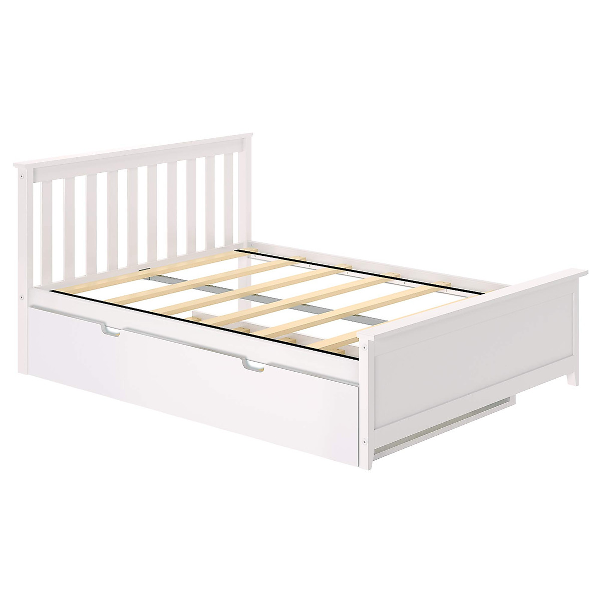 Max & Lily Full Bed, Wood Bed Frame with Headboard For Kids with Trundle, Slatted, White