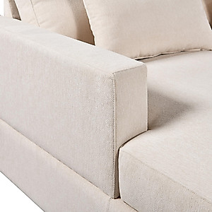 JULYFOX U Sectional Couch with 2 Storage Lounge Chaise, 128 inch Wider Sectional Sofa with 58 in Long Chaise Storage Box Underneath Thick Padded Seat Back Cushions Mid Century Modern,Beige