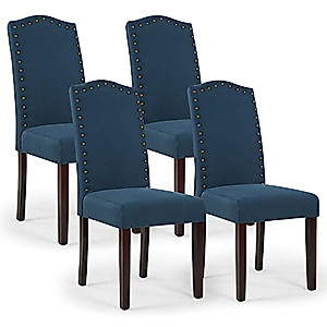 LSSPAID Dining Chairs Set of 4, High Back Fabric Upholstered Parsons Dining Room Chairs, Nail Head Trim Dining Chair, Turquoise