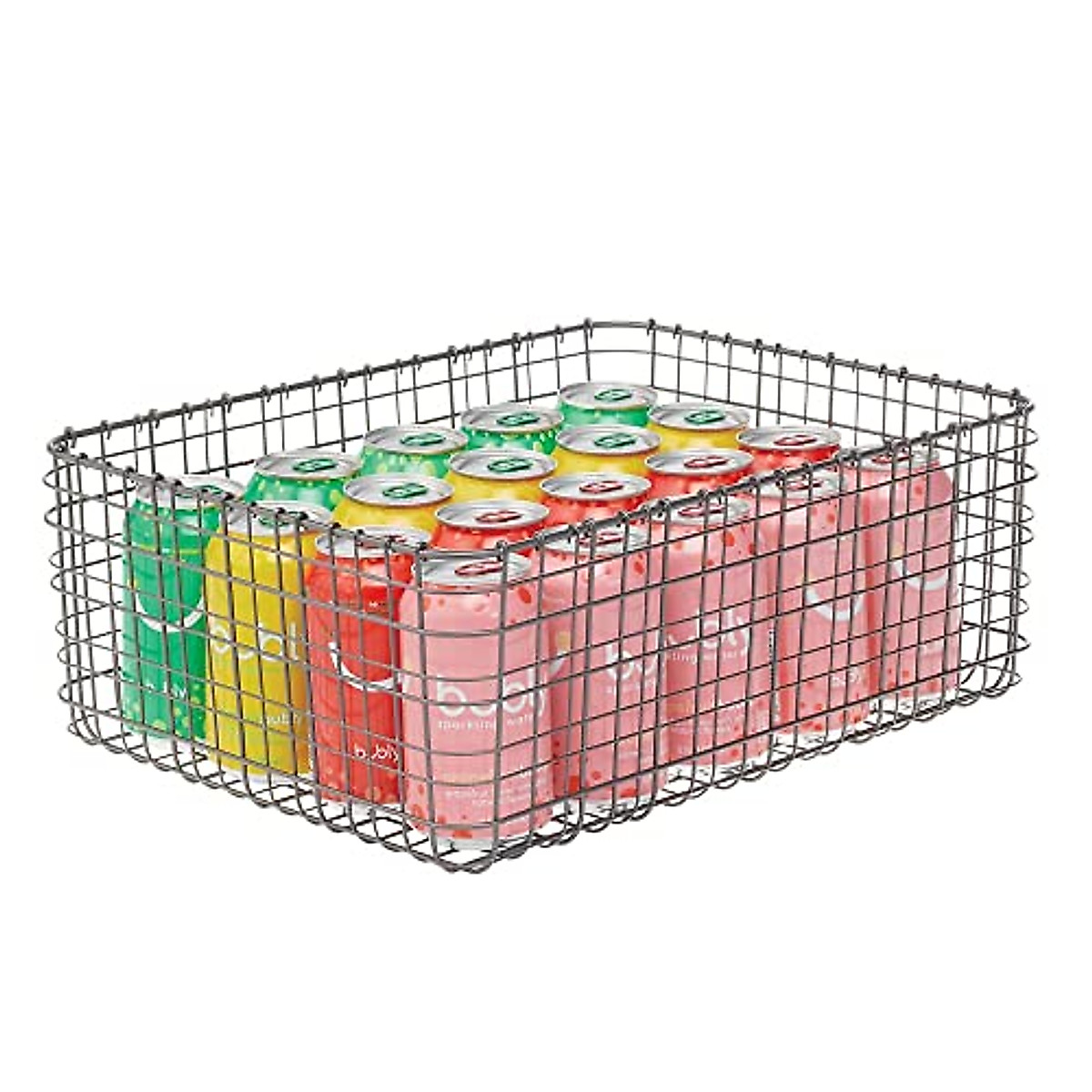 mDesign Farmhouse Decor Metal Wire Food Organizer Storage Bin Basket for Kitchen Cabinets, Pantry, Bathroom, Laundry Room, Closets, Garage - 16" Long - Graphite Gray