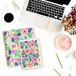 Steel Mill & Co Cute Large Spiral Notebook College Ruled, 11" x 9.5" with Durable Hardcover and 160 Lined Pages, Mint Floral