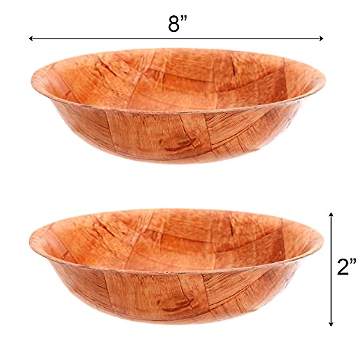 Elsjoy 8 Pack Wooden Woven Salad Bowl, 8 Inch Stackable Round Wood Serving Bowl, Rustic Mixing Bowl for Salad, Fruits, Vegetables, Natural Birch Wood