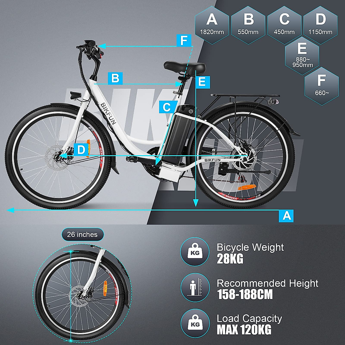 ANCHEER 26 inch 350W Electric Bike for Adult, 15Ah 540Wh Battery Power Assisted Bicycle Up to 50 Miles, Commute E-Bike with Low-Step Frame Shimano 7 Speed (White)