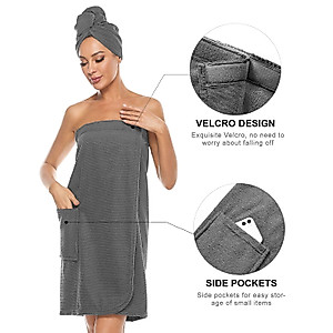 Kniffi Womens Wrap Towel Spa Wraps & Hair Towel Body Wrap Adjustable Closure Bathrobe Grey XL