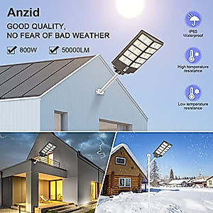 Anzid 800W Solar Street Light,800LED 500000LM Super Bright Flood Lights Outdoor Motion Sensor Waterproof,Solar Lights for Outside Backyard Pathway Garage Parking Lot