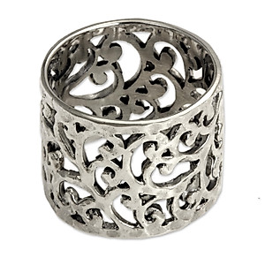 NOVICA Artisan Handmade Sterling Silver Band Ring Floral No Stone Indonesia Bohemian [band Width 17 mm W] ' Exotic Bali'