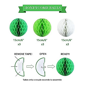 LITAUS, Birthday Decorations, NO DIY - Pack of 20 | Green Happy Birthday Banner, Honeycomb Balls, Swirls, Garland | Happy Birthday Decorations | Birthday Party Decorations