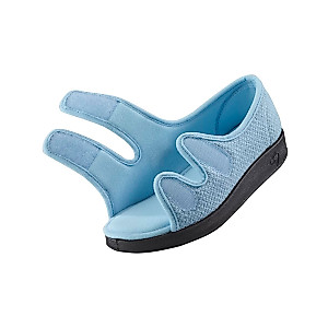 Silverts Open Toe Shoes for Women - Extra Wide Sandals for Diabetes Lymphedema Edema Arthritis Swollen Feet - Non Slip Adaptive Slippers - Walking Footwear for Elderly Seniors - Powder Blue/Black 8