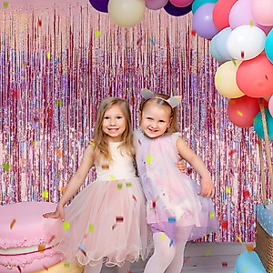 Nipeito-2 Packs Rose Gold Metallic Tinsel Foil Fringe Curtains-Glitter Foil Fringe Streamer Backdrop Curtain Door Streamers for Birthday Party Decorations,Engagement Party,Anniversary,Bridal Shower