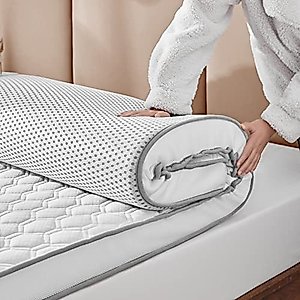 Memory Foam Mattress Topper 4 Inches with Supportive, High-Density Foam - 2 Layer Hybrid Cooling Bed Topper with Knitted Cotton & Charcoal Skin Friendly Cover - Queen Size