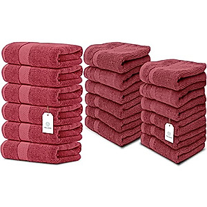 White Classic Luxury Hand Towels | 6 Pack Luxury Cotton Washcloths | 12 Pack Bundle (Burgundy)