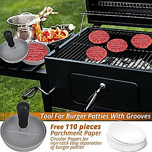 Hamburger Patty Press Non Stick - Surfaces Clean Easily Adjustable Aluminum Mold Flat Round Shaper with 110 Paper Sheets Essential Tool to Make Beef Veggie Burger