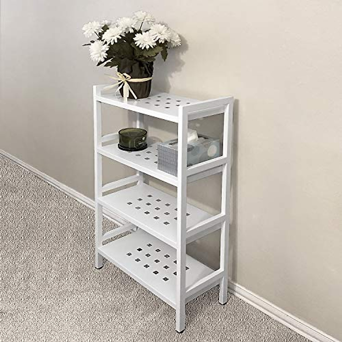 Anthology Spa Asta 4-Tier Free Standing Rectangular Bathroom Utility Storage Shelf Rack, Powder-Coated Metal Storage Shelf Stand, B302 (Pure White), 22 inches(W) x 11 inches(D) x 40 inches(H)