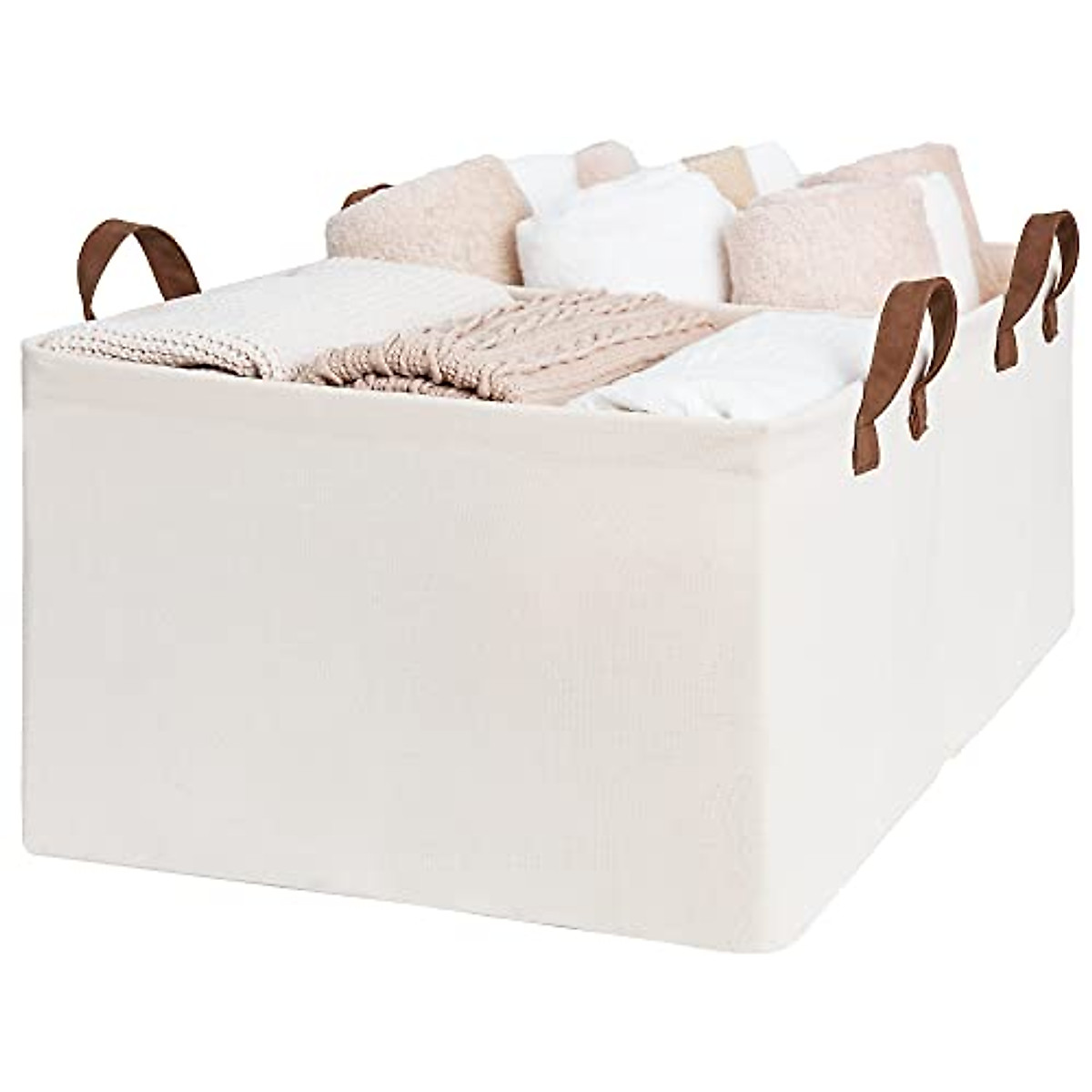 StorageWorks 45L Extra Large Fabric Storage Bins with PU Handles 2-pack, Closet Baskets, Canvas Baskets for Closet Shelves, Foldable Trapezoid Storage Bins 3-pack