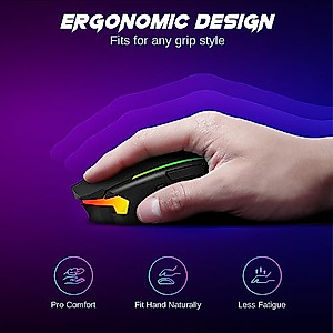 Redragon Wireless Gaming Mouse, Tri-Mode 2.4G/USB-C/Bluetooth Mouse Gaming, 10000 DPI, RGB Backlit, Fully Programmable, Rechargeable Wireless Computer Mouse for Laptop PC Mac, Black