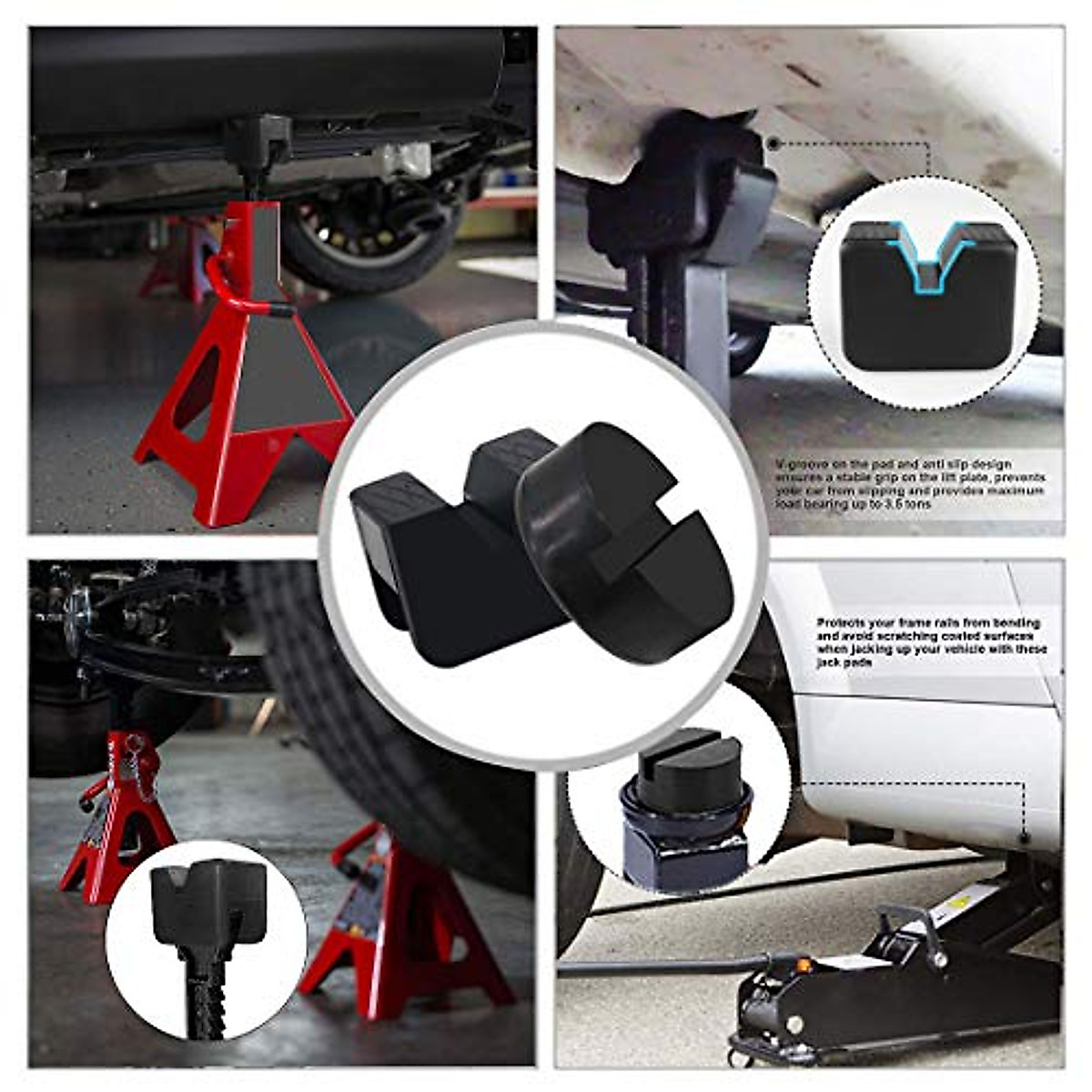HXXF 2 Types Jack Stand Pads Adapter 4 Ton Universal Rubber Slotted Frame Rail Pinch welds Protector for Jack Stand (Black)