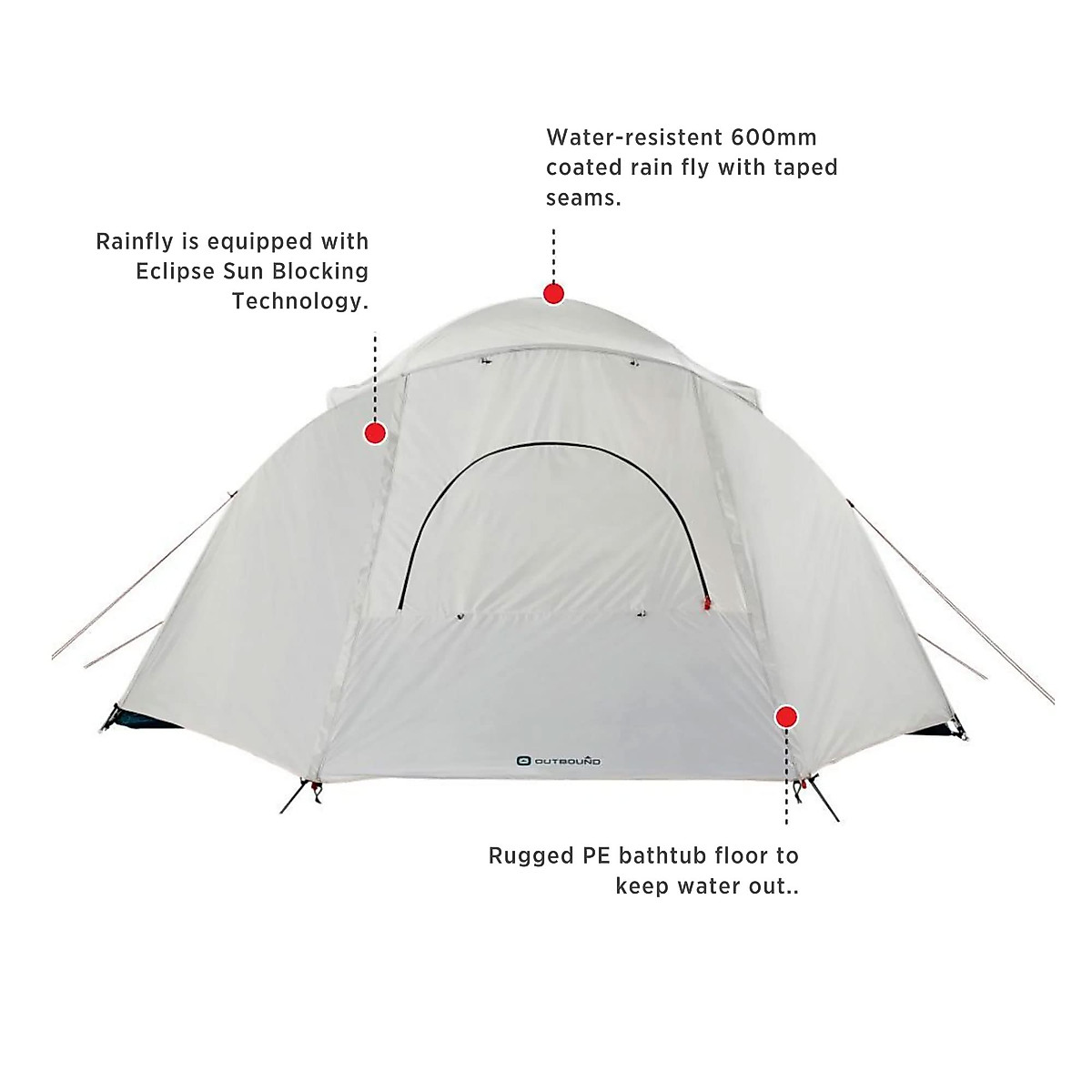 Outbound 8 Person 3 Season Lightweight Easy Set Up Dome Camping Tent Heavy Duty 600mm Coated Blackout Rainfly and Zip Carrying Bag, White/Gray