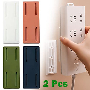 MISIY 2pcs Plug & Extension Socket Holder Plug Organiser Power Strip Holder Wall-Mount Lead Organiser Socket Holder (White)