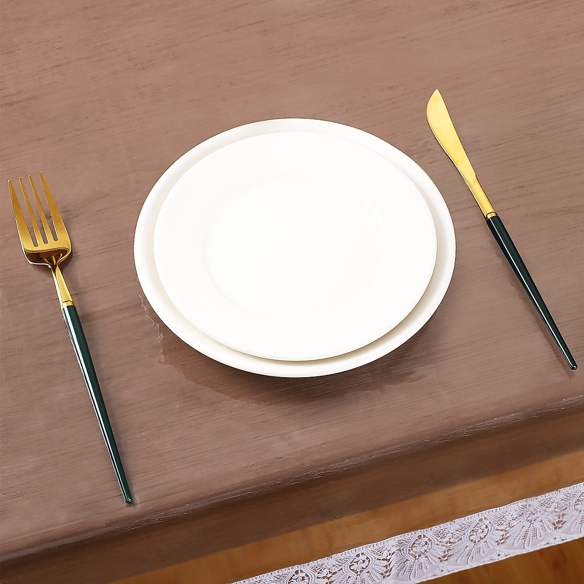 Mixweer Clear Vinyl Tablecloth Protector Plastic Table Cover Waterproof Tablecloth Dining Table Cover White Lace Tablecloth for Dining Tables Kitchen Home (60 x 84 Inch)