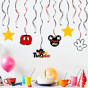 LINGTEER Mickey Oh Twodles Birthday Swirls Streamers - Cheers to Boys 2nd Birthday Kids Two Years Old Mouse Bday Party Hanging Decorations.