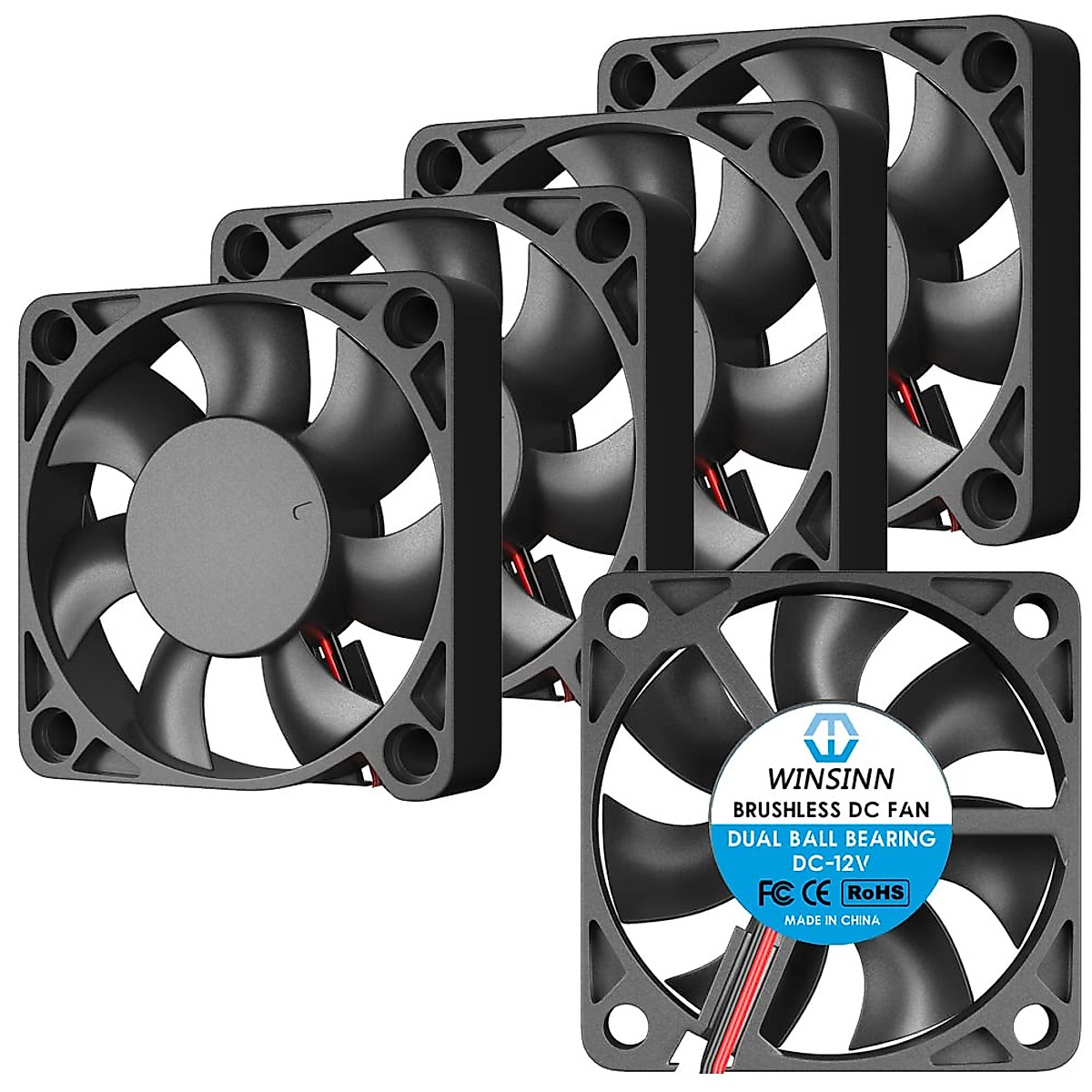 WINSINN 50mm Fan 12V, 3D Printer Micro 12 Volt Fans 5010 Dual Ball Bearing, Brushless Cooling 50mmx10mm 2PIN (Pack of 5Pcs)