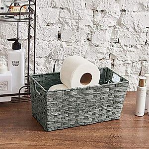 EZOWare 3pcs Weaving Storage Baskets, Multipurpose Wicker Organizer Bins Boxes with Handles for Shelf, Bathroom, Pantry, Accessories - Paper Rope Gray