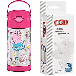 THERMOS FUNTAINER 12 Ounce Stainless Steel Vacuum Insulated Kids Straw Bottle, Peppa Pig & Thermos Replacement Straws for 12 Ounce Funtainer Bottle, Clear, one size (F401RS6)