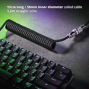 GUNMJO Pro Custom Coiled USB C Cable for Gaming Keyboard, Double-Sleeved Mechanical Keyboard Cable with Detachable Metal Aviator, 1.5M USB-C to USB-A, Classic Black Color