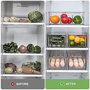 shopwithgreen Refrigerator Organizer Bins with Pull-out Drawer, Drawable Clear Fridge Drawer Organizer with Handle, Plastic Kitchen Pantry Storage Containers , 2 Pack, 3.7QT