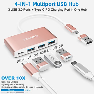 USB C Hub 4 Ports, USB 3.0 Hub with a USB C to USB Adapter, Small USB Hub for Laptop, USB C Adapter Compatible with MacBook pro Adapter, New Mac Air/Surface Pro 7, Chromebook, iPad Pro/iMac, Laptops