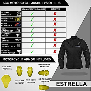 ALPHA CYCLE GEAR ALL SEASON WOMEN MOTORCYCLE JACKET WATERPROOF RIDING WITH CE ARMOUR (BLACK, LARGE)