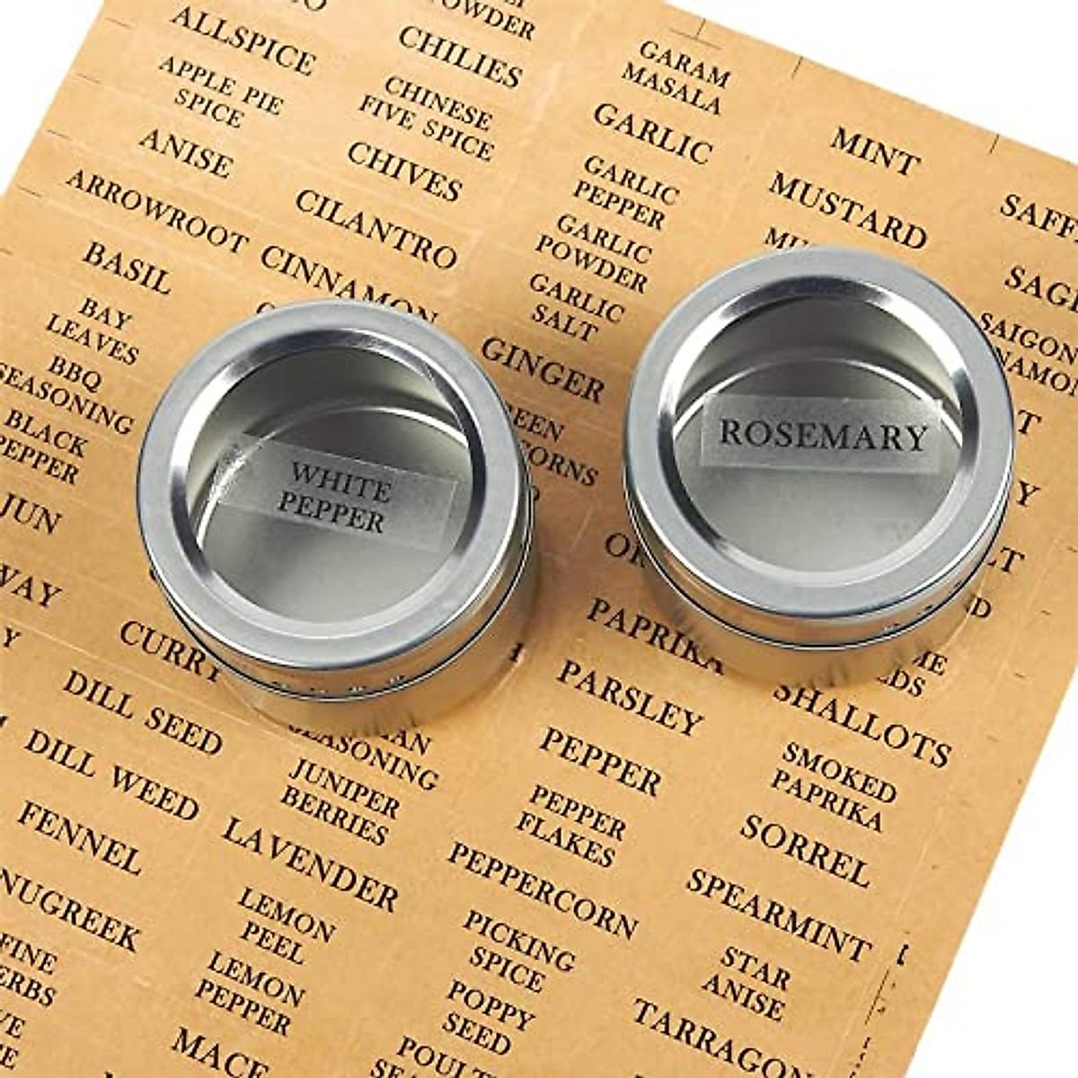 Juvale Set of 20 Magnetic Spice Containers Storage Tins with Clear Sift and Pour Lids, 94 Labels, 3.4 oz Metal Seasoning Jars for Refrigerator