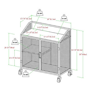 Walker Edison Malcomb Urban Industrial Metal Mesh Double Door Rolling Bar Cabinet, 33 Inch, Rustic Oak