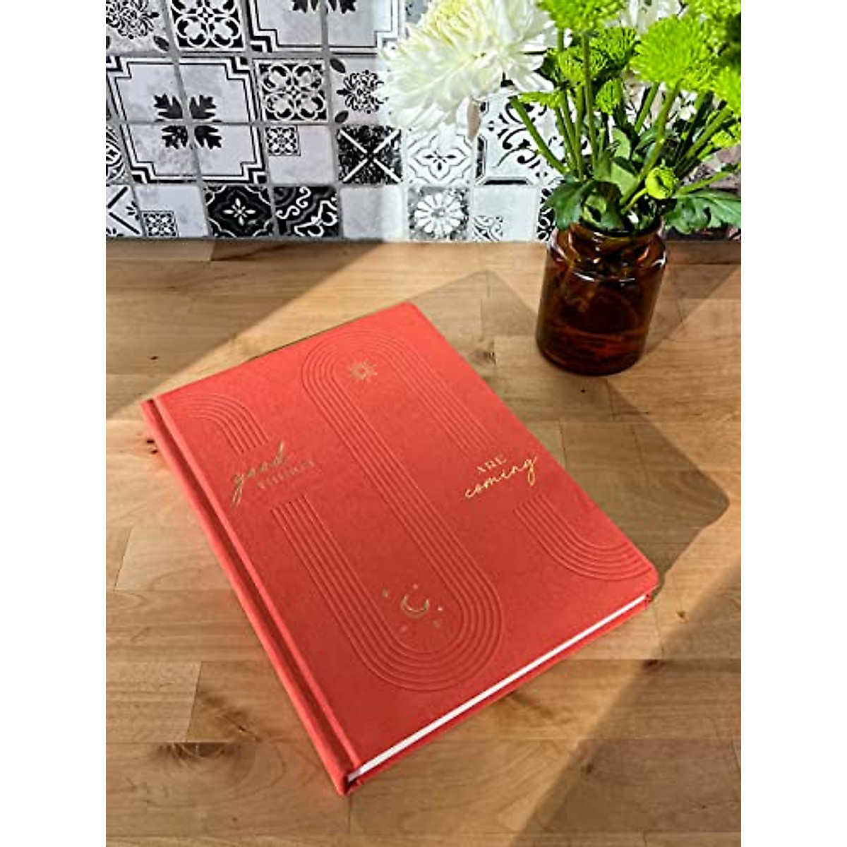 DesignWorks Ink Good Things Are Coming Orange 7.5" x 10.25" Jumbo Journal Notebook with Vegan Suede, Gold Arches Accents, Lined Pages, Ribbon Marker for Work, Writing, Journaling