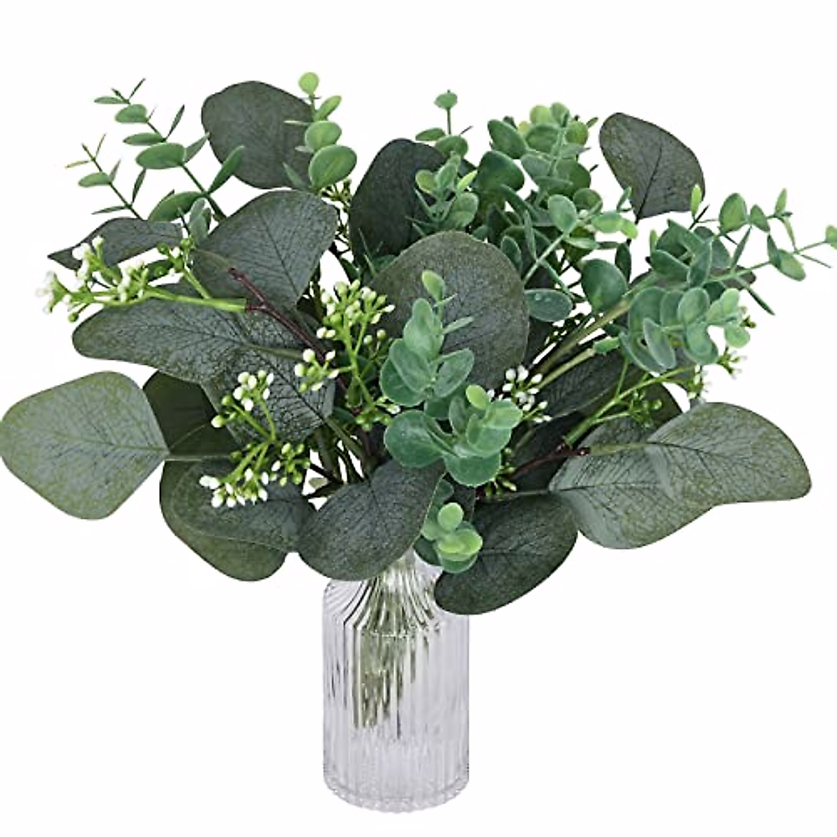 BLEUM CADE 8Pcs Artificial Eucalyptus Stems with Leaves, Mixed Faux Eucalyptus Stems Plants, Fake Silver Dollar Eucalyptus Greenery Stems for Vase Floral Arrangement Wedding Bouquet Centerpiece Decor