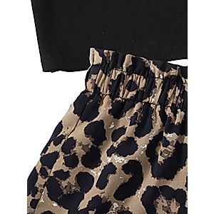 SOLY HUX Girl's Summer 2 Piece Outfits Short Sleeve Crop Top and Cute Print Shorts Sets Cute Clothing Set Black 8Y