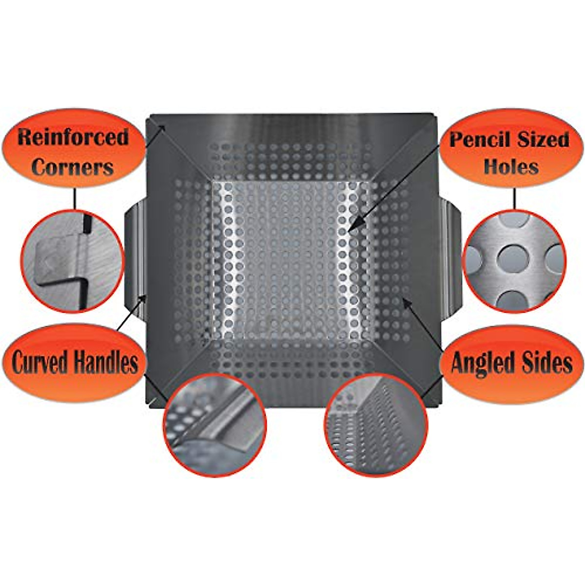 Professional Grade Stainless Steel Grill Basket, BBQ Accessories, Meats, Vegetables, Seafood, Pizza, Kabob. Fits Charcoal, Gas Grills Camping Cookware Grill Tool Gift for Dad